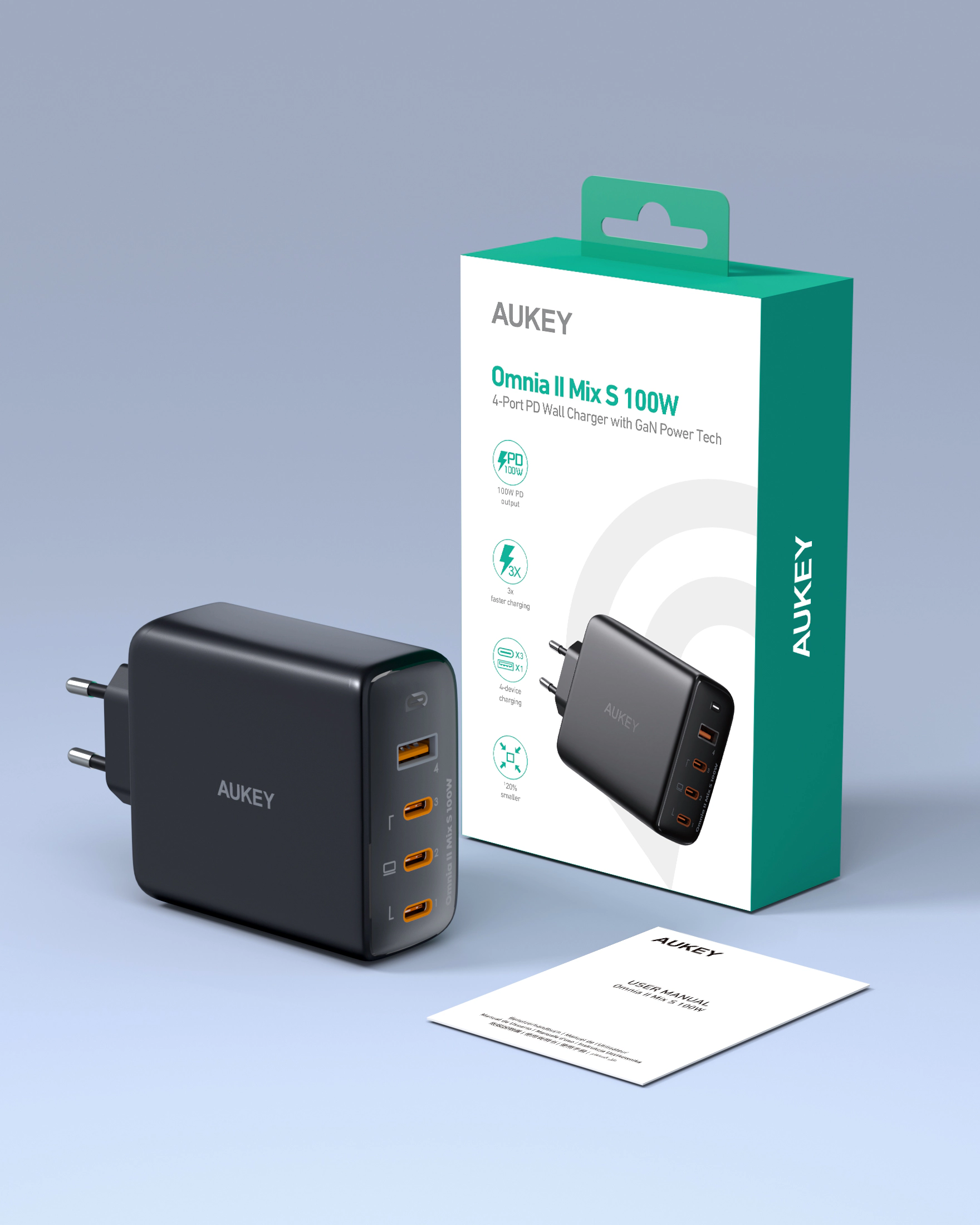 หัวชาร์จ Aukey PA-B7S Omnia II Mix S 100W Charger